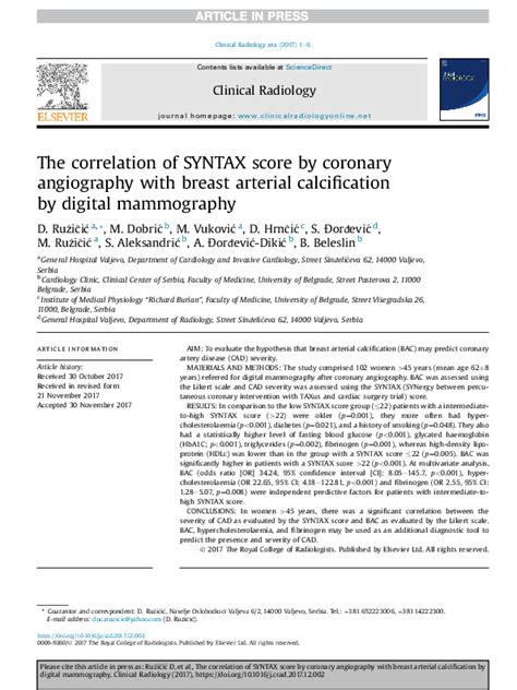 Pdf The Correlation Of Syntax Score By Coronary Angiography With