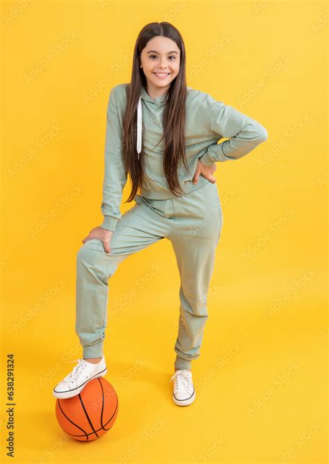 Teen Girl With Basketball Ball On Court School Basketball Player