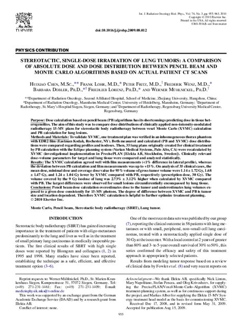 Pdf Stereotactic Single Dose Irradiation Of Lung Tumors A Comparison Of Absolute Dose And