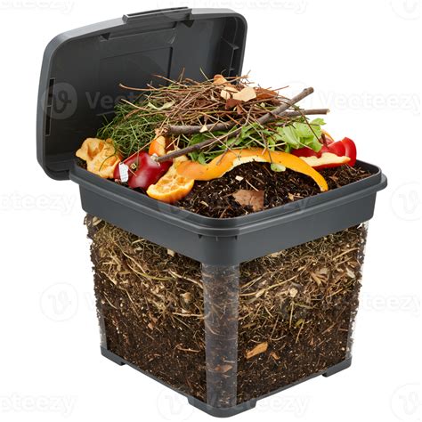 Gray Compost Bin Filled With Organic Waste 66638020 Png