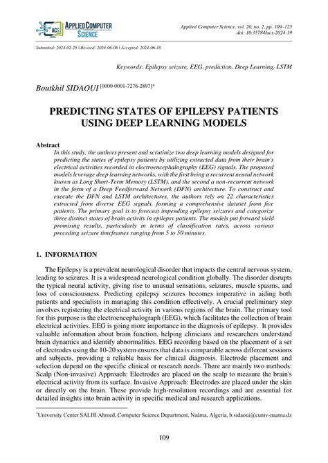 Pdf Predicting States Of Epilepsy Patients Using Deep Learning Models