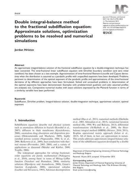 Pdf Double Integral Balance Method To The Fractional Subdiffusion