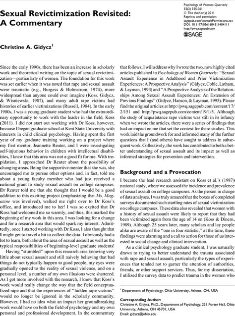 Sexual Revictimization Revisited A Commentary Christine A Gidycz
