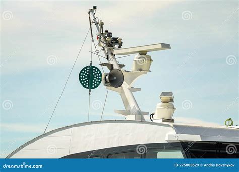 Yacht Radar Communication System And Geolocation On The Ship Stock