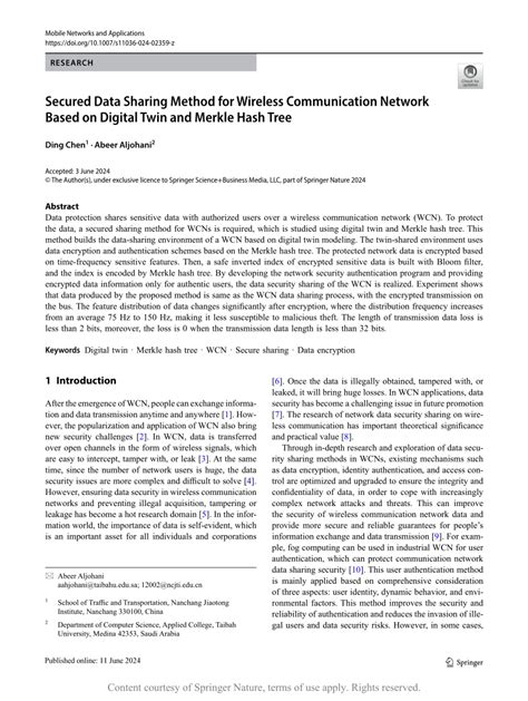 Secured Data Sharing Method For Wireless Communication Network Based On