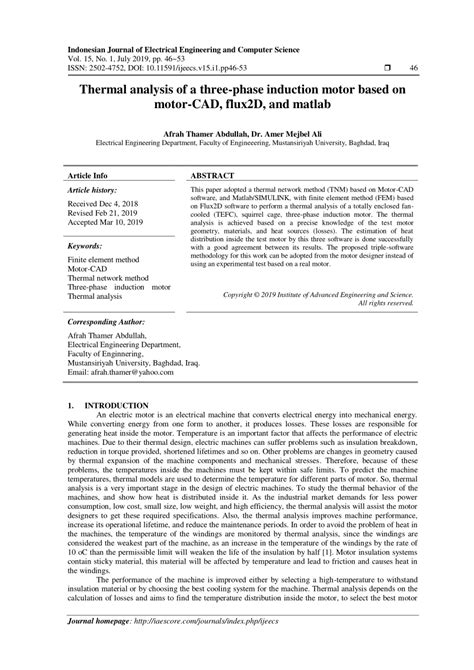 pdf thermal analysis of a three phase induction motor based on motor cad flux2d and matlab