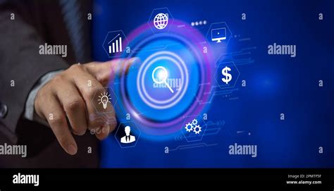 Hand Touching Icon Virtual Screen Digital Technology Concept Software