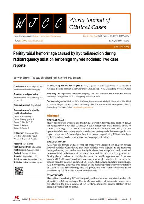Pdf Perithyroidal Hemorrhage Caused By Hydrodissection During Radiofrequency Ablation For