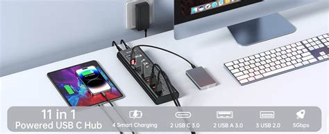 Acasis 11 Port Usb C 5gbps Smart Charging Hub Splitter Powered Switch