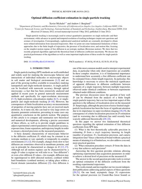 Pdf Optimal Diffusion Coefficient Estimation In Single Particle Tracking