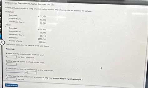 Solved Predetermined Overhead Rate Applied Overhead Unit