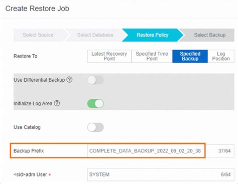 Restore Databases To An Sap Hana Instance Cloud Backup Alibaba Cloud Documentation Center