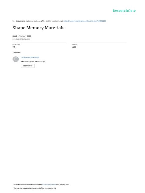 Shape Memory Materials February 2020 Pdf Shape Memory Alloy