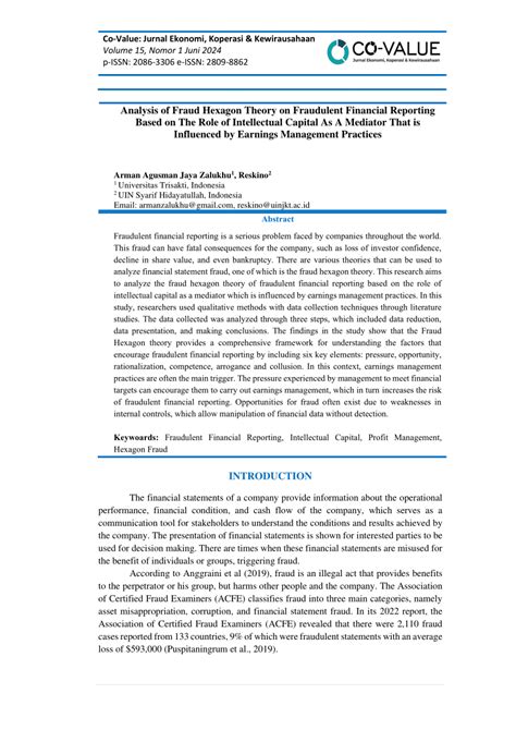 Pdf Analysis Of Fraud Hexagon Theory On Fraudulent Financial