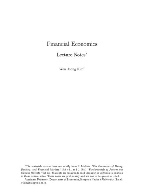 Lecture Notes Financial Economics Pdf Yield Curve Futures Contract