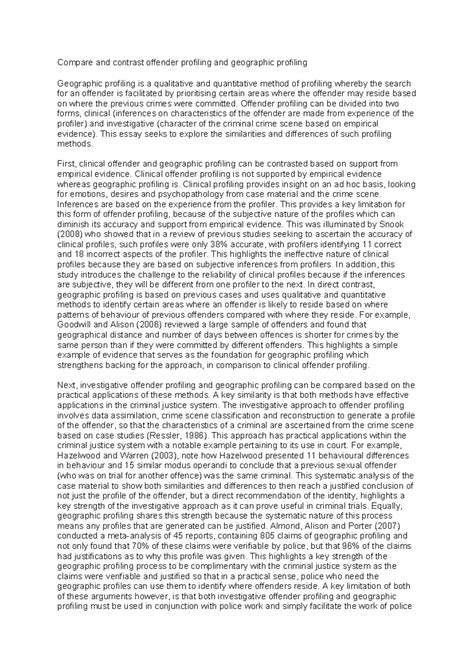 Compare And Contrast Offender Profiling And Geographic Profiling