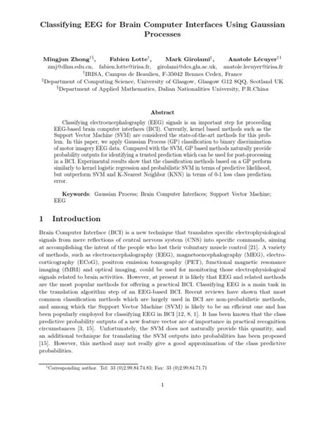 Mingjun Zhong Et Al Classifying Eeg For Brain Computer Interfaces Using Gaussian Processes
