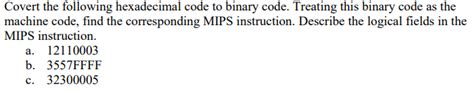 Solved Covert The Following Hexadecimal Code To Binary Code Chegg