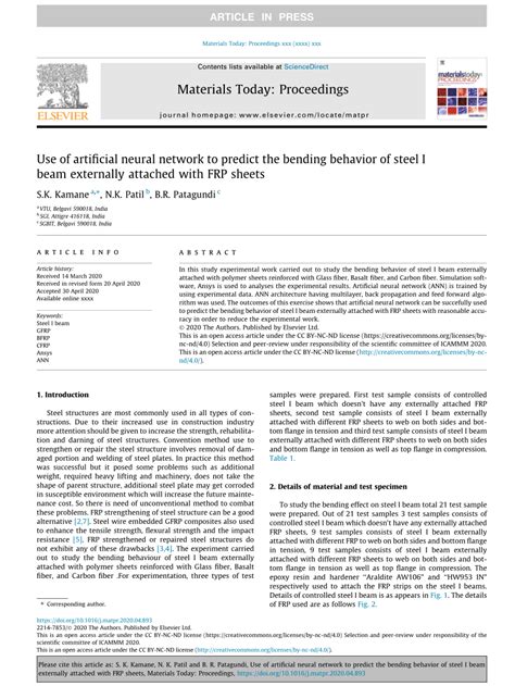 Pdf Use Of Artificial Neural Network To Predict The Bending Behavior