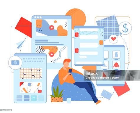 플랫 피플 캐릭터 벡터 일러스트레이션용 스마트폰 앱 페이지입니다 모바일 응용 프로그램 기술 응용 프로그램 인터넷에서 온라인 고객 Brand Name Online