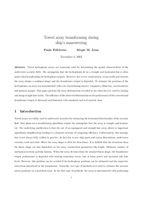 Pdf Towed Array Beamforming During Ships Manoeuvring