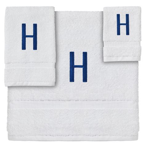 3 Piece Letter H Monogrammed Bath Towels Set Embroidered Initial H