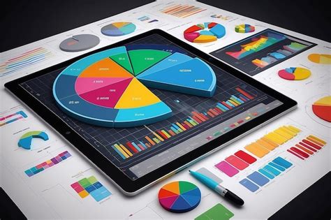 Premium Photo Diagram Analysis With Many Colorful Charts On A Tablet Computer 3d Rendering