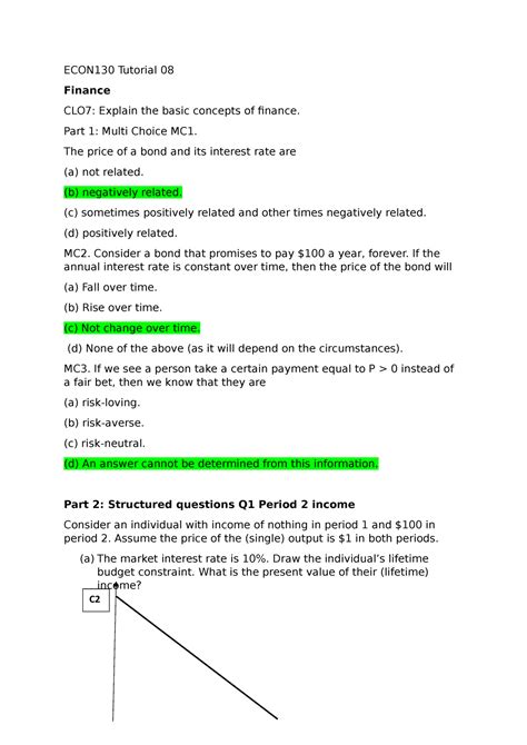 Tutorial 8 Finance ECON130 Tutorial 08 Finance CLO7 Explain The Basic Concepts Of Finance