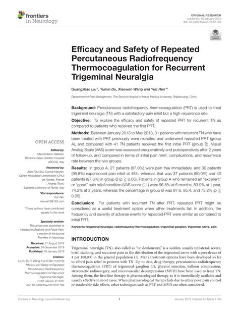 Pdf Efficacy And Safety Of Repeated Percutaneous Radiofrequency Thermocoagulation For