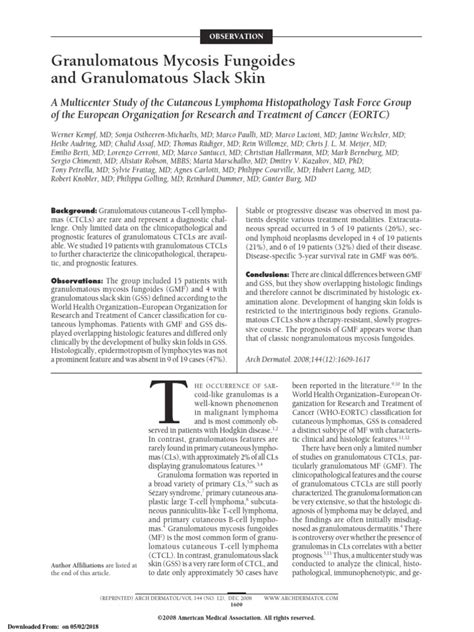 Granulomatous Mycosis Fungoides And Granulomatous Slack Skin Pdf
