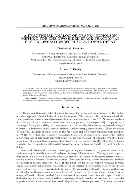 Pdf A Fractional Analog Of Cranknicholson Method For The Two Sided