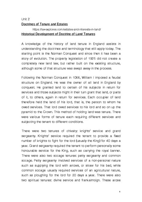 Unit 2 Doctrines Of Tenure And Estates Lecture Notes Fall 2014