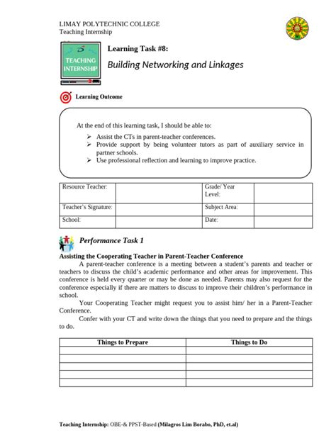Learning Task 8 Building Networking And Linkages Pdf Teachers