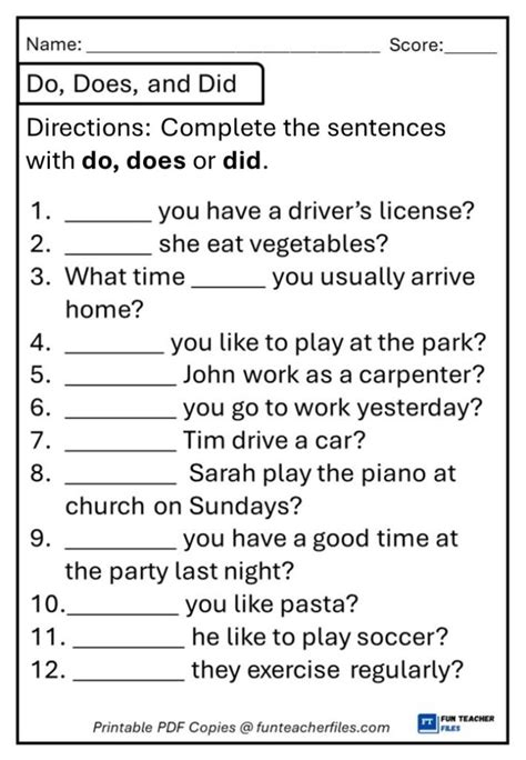 Do Does And Did Worksheet 1 Fun Teacher Files