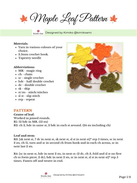 Maple Leaf Crochet Pattern Pdf