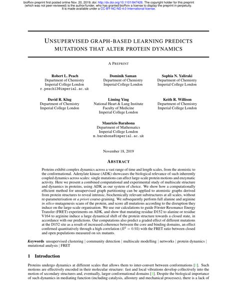 Pdf Unsupervised Graph Based Learning Predicts Mutations That Alter Protein Dynamics