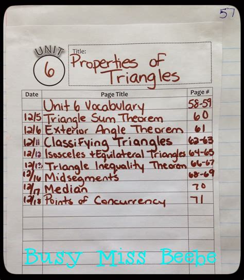 Busy Miss Beebe Geometry Interactive Notebook The Sixth Unit