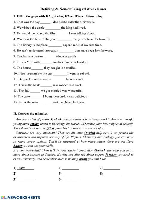 Defining And Non Defining Relative Clauses ćwiczenia