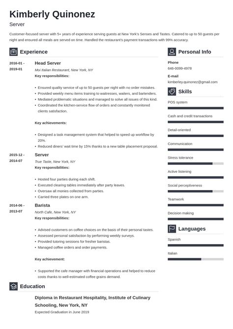 Server Resume Examples Templates For