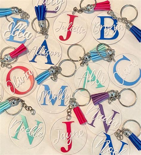 Monogrammed Name Keychains With Tassel Backpack Tags T Name Tags Lunchbox Name Tags Etsy