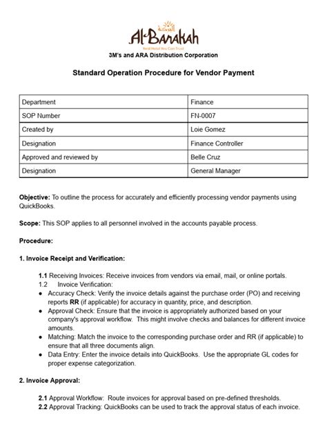 Sop For Vendor Payment Pdf Invoice