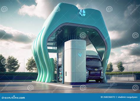 A Hydrogen Or Electric Refueling Station With An Elegant And Futuristic Design Buzzes With