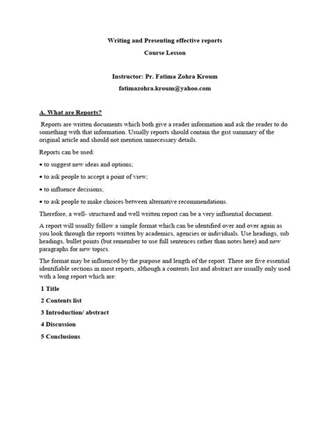 Writing Effective Reports Course Lesson Pdf Sports Cognition