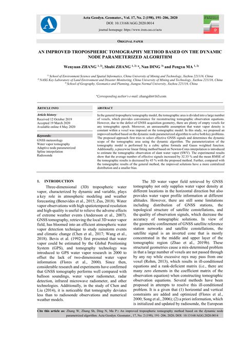 Pdf An Improved Tropospheric Tomography Method Based On The Dynamic