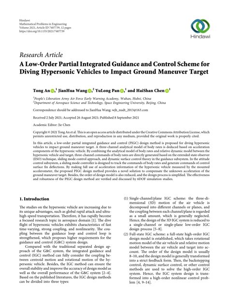 Pdf A Low Order Partial Integrated Guidance And Control Scheme For Diving Hypersonic Vehicles