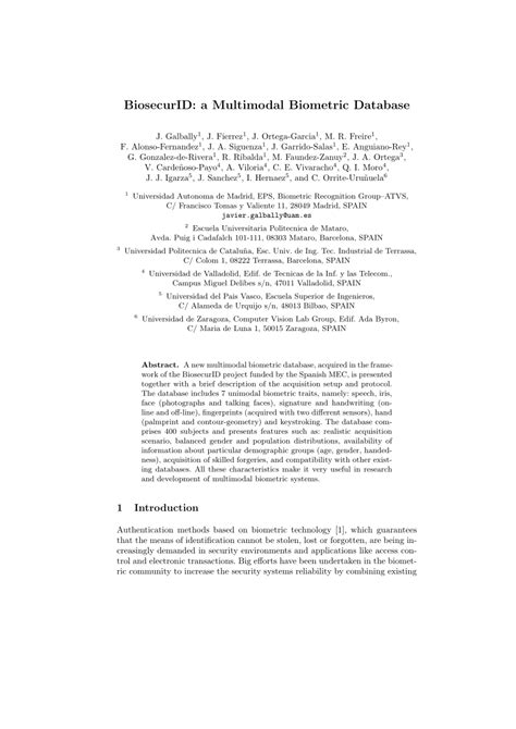 Pdf Biosecurid A Multimodal Biometric Database