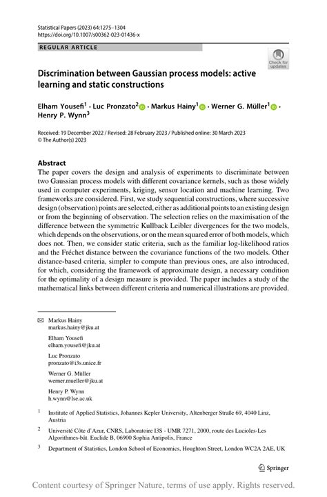 Pdf Discrimination Between Gaussian Process Models Active Learning And Static Constructions