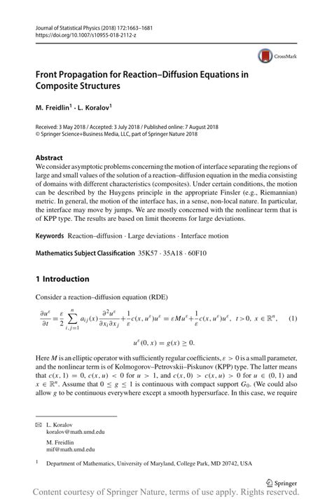 Front Propagation For Reactiondiffusion Equations In Composite