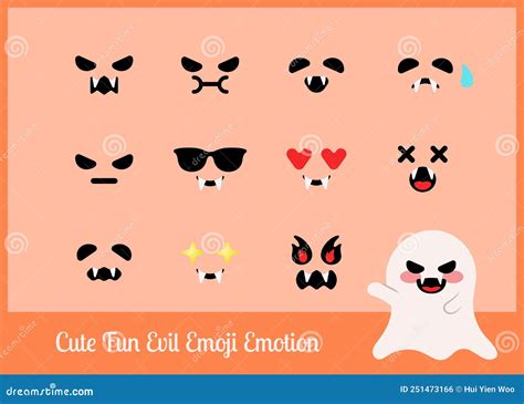 Funny Creepy Spooky Evil Skull Ghost Emoji Face Emotion Emoticon Vector