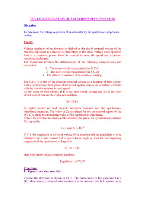VOLTAGE REGULATION OF A SYNCHRONOUS GENERATOR